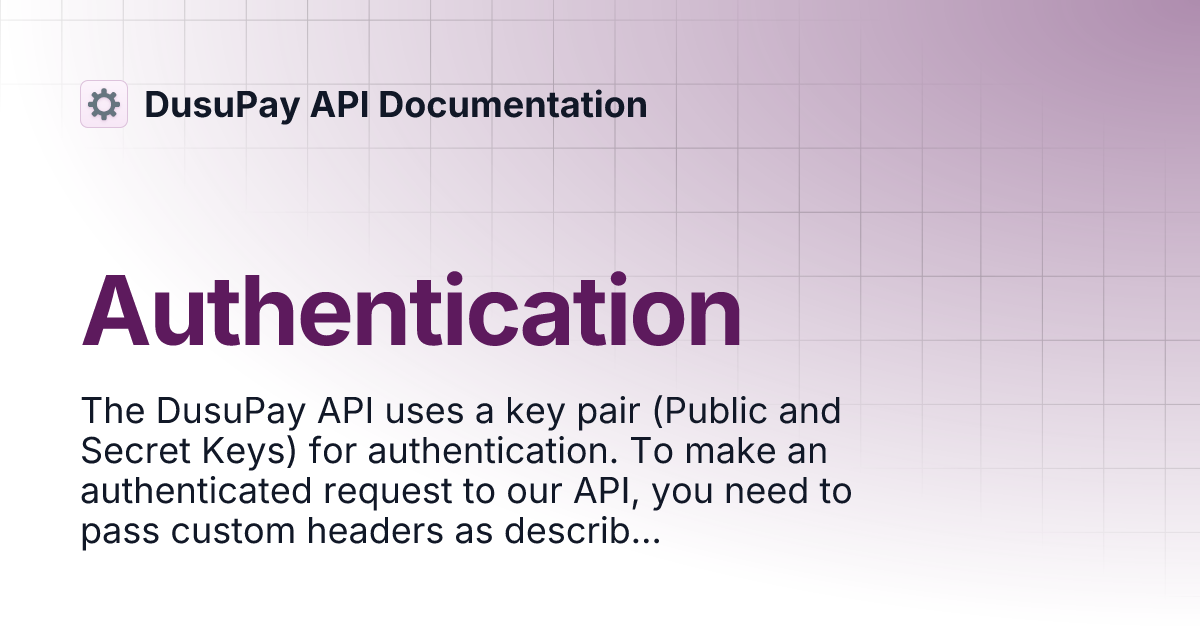 Authentication | DusuPay API Documentation