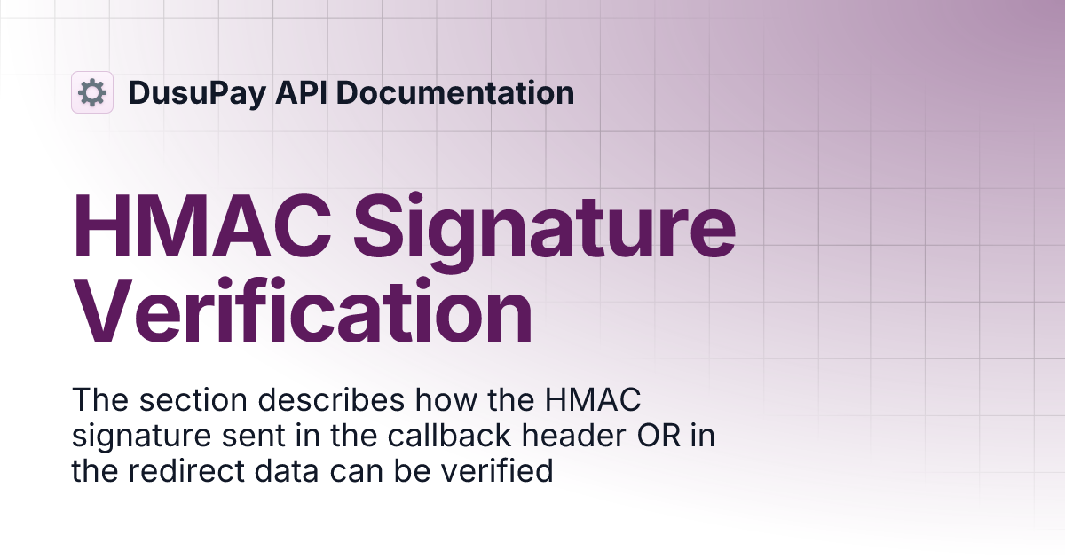 HMAC Signature Verification | DusuPay API Documentation