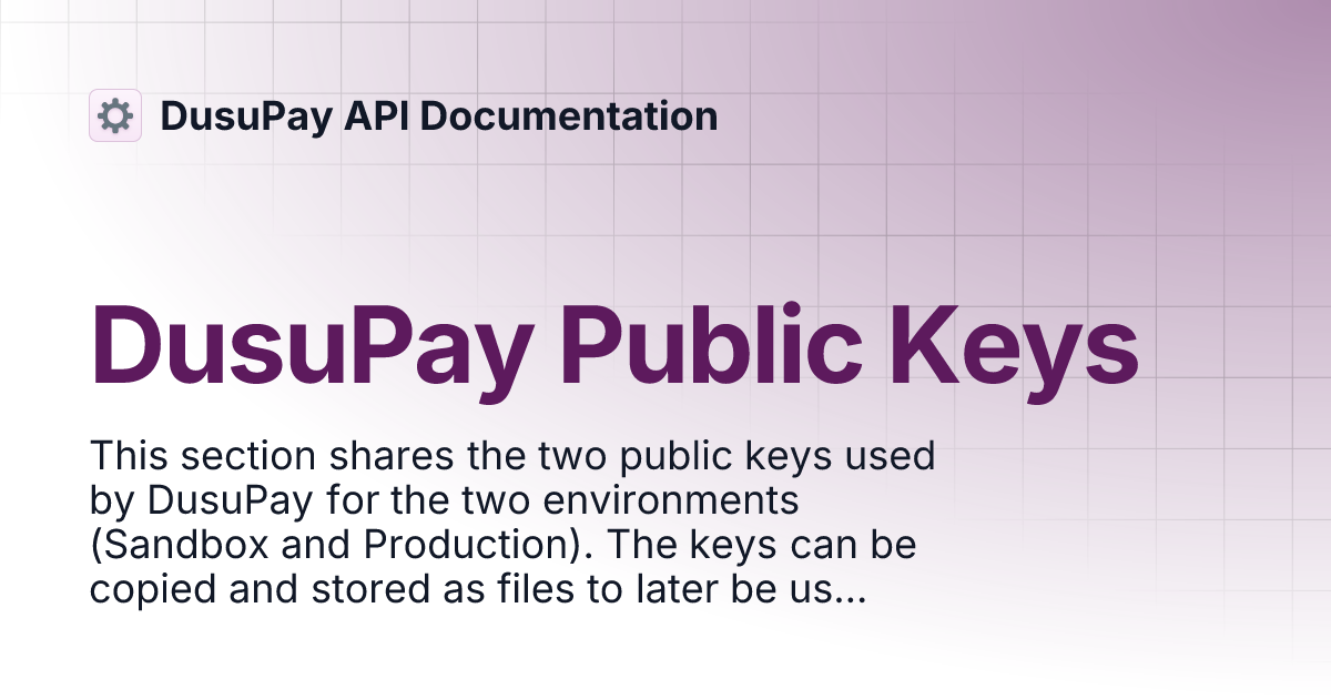 DusuPay Public Keys | DusuPay API Documentation