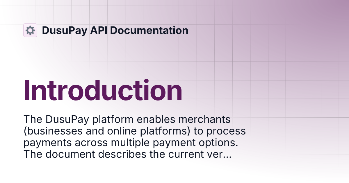 Introduction | DusuPay API Documentation